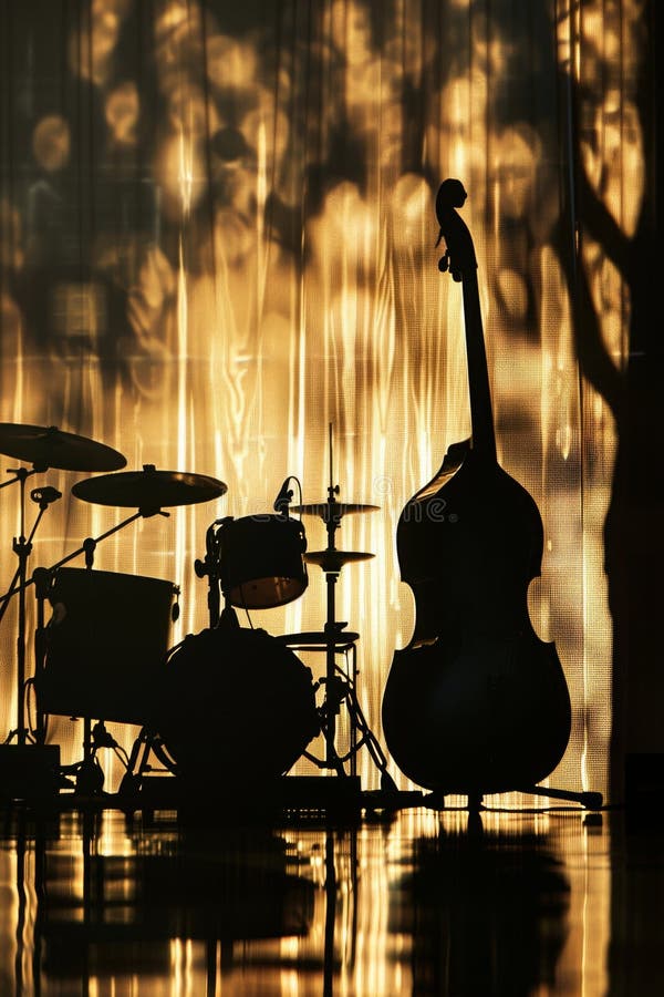Silhouette of Musical Instruments on a Modern Backdrop. Stock ...