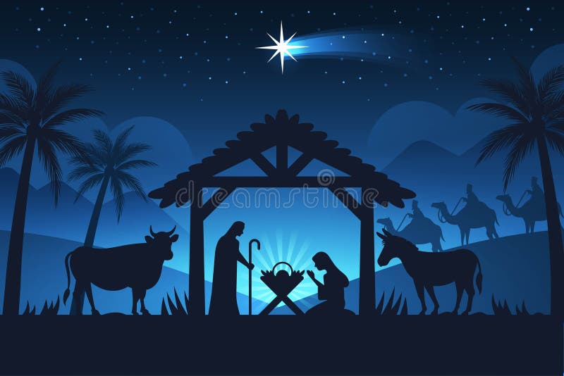 Silhouette Nativity Scene Night Vector Design Illustration Stock Vector ...