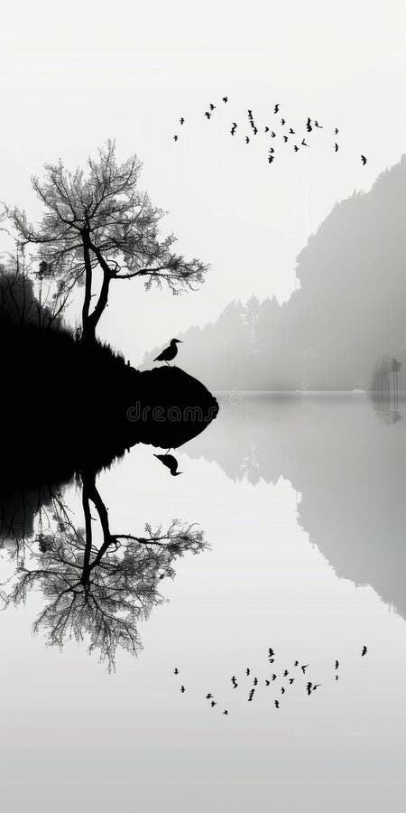 Silhouette of Nature Scenes on a Sleek, Contemporary Backdrop. Stock ...