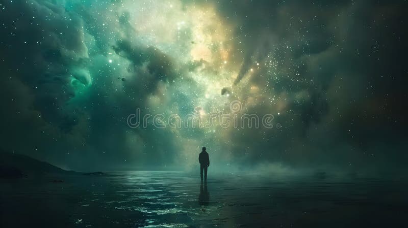 Silhouette at Night: Abstract Nebula Background Illustration Stock ...