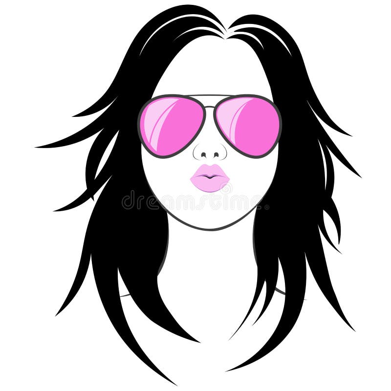 Silhouette Noire Dune Fille Avec De Longs Cheveux Bouclés En Verres