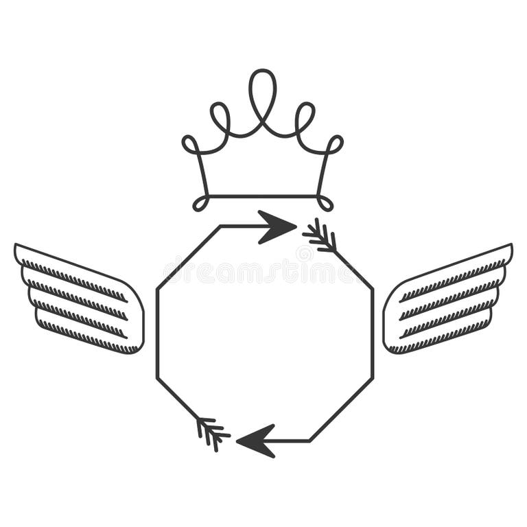 Silhouette with Octagon Arrows and Wings and Crown Stock Vector ...