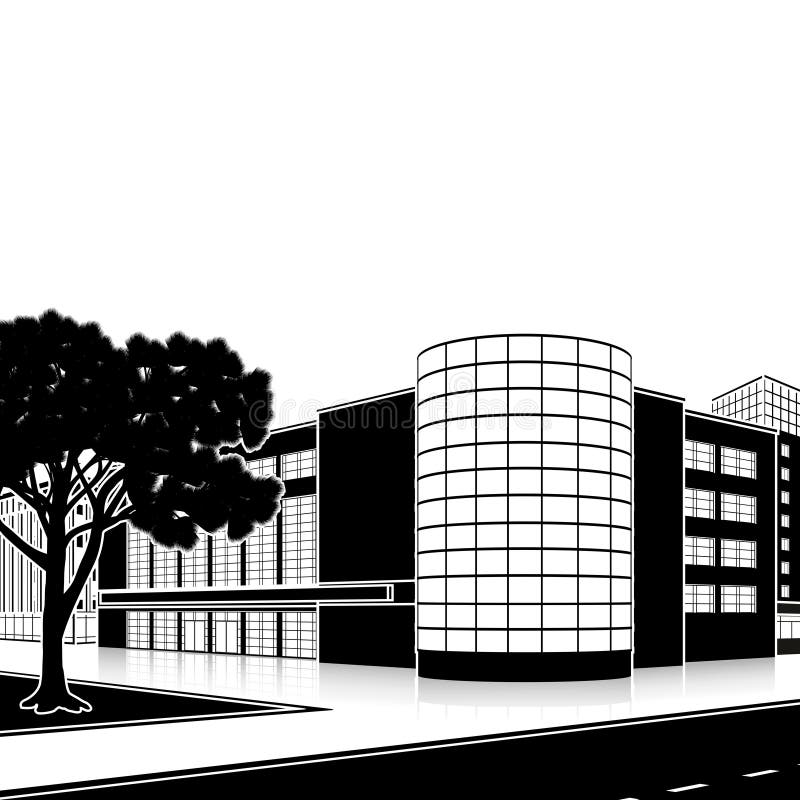 Silhouette Office Building with an Entrance and Reflection Stock Vector ...