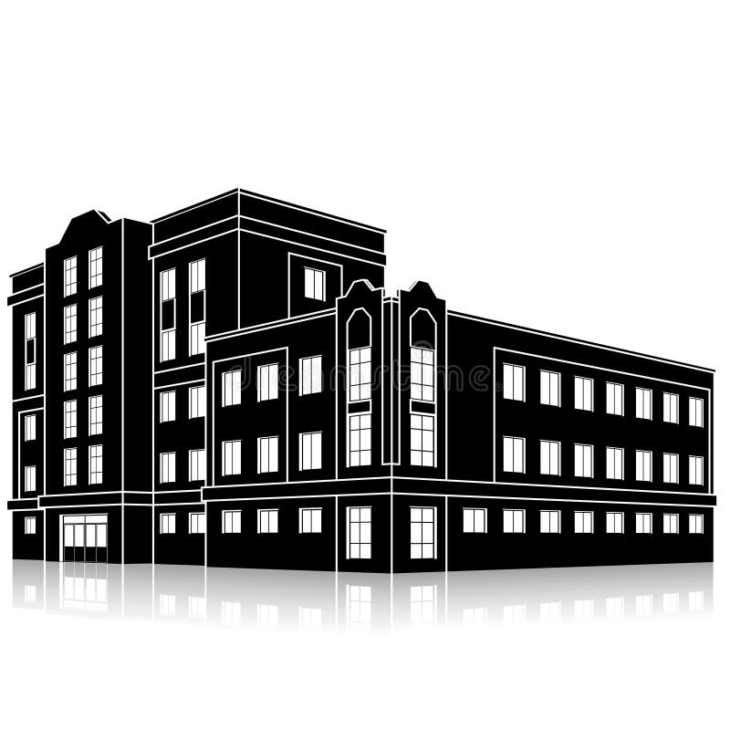 Silhouette Office Building with an Entrance and Reflection Stock Vector ...