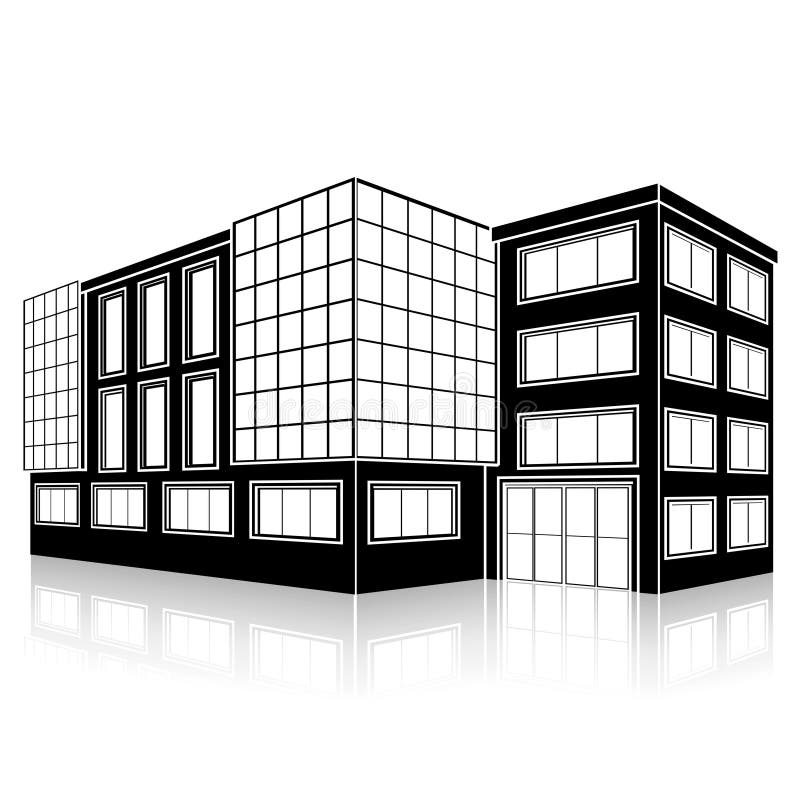 Silhouette Office Building with an Entrance and Reflection Stock Vector ...