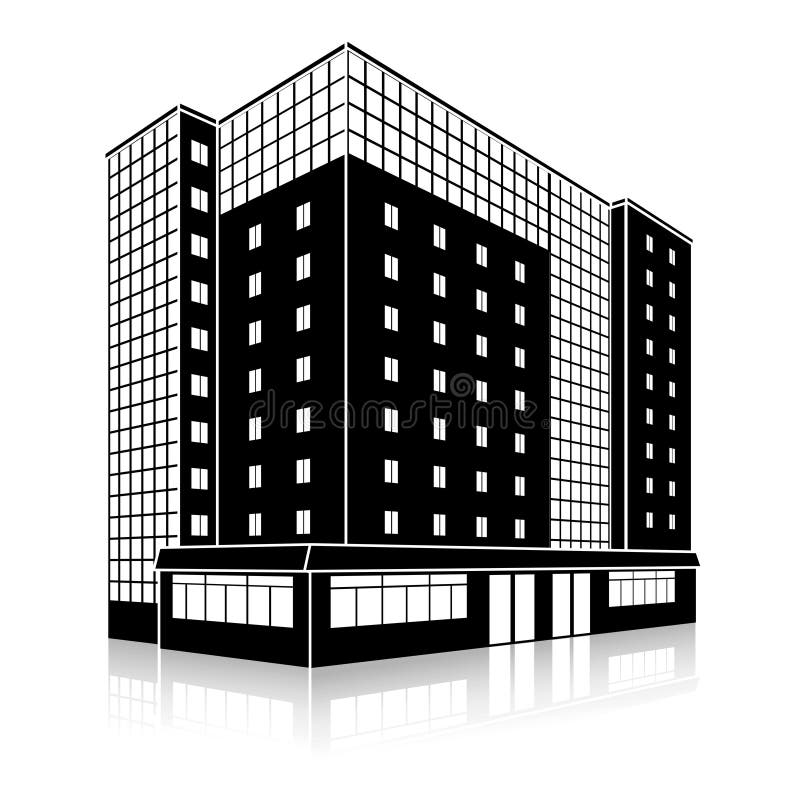 Silhouette Office Building with an Entrance and Reflection Stock Vector ...