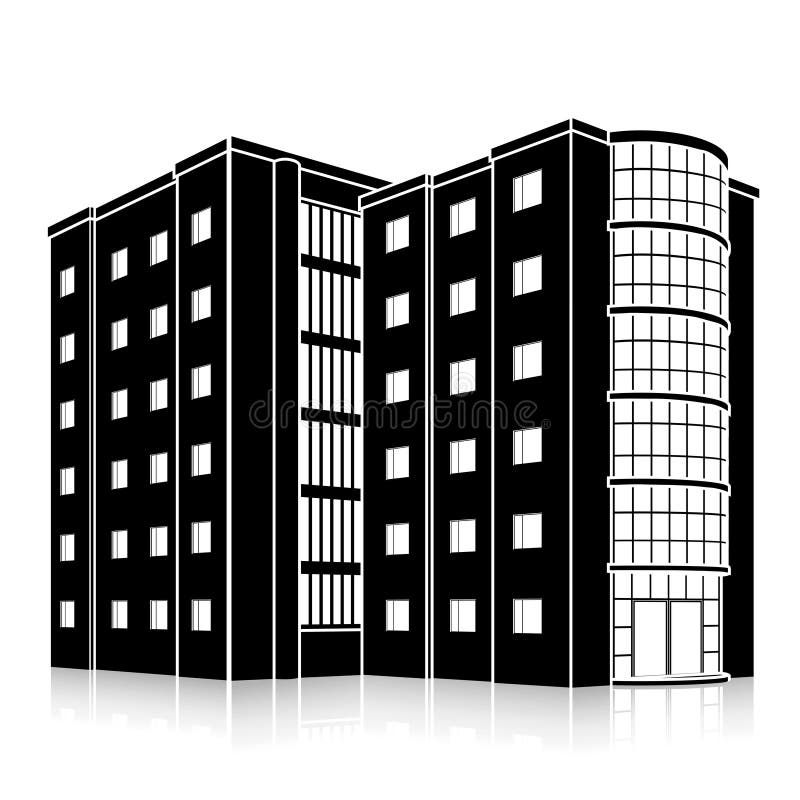 Silhouette Office Building with an Entrance and Reflection Stock Vector ...