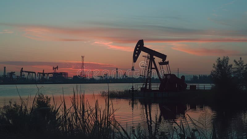 Silhouette of an Oil Pump at Sunset, Realistic Photo with Dramatic Sky ...