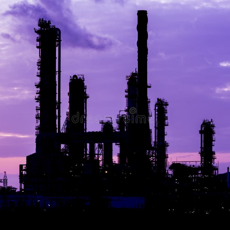 Silhouette of Oil Refinery Plant Stock Image - Image of production ...