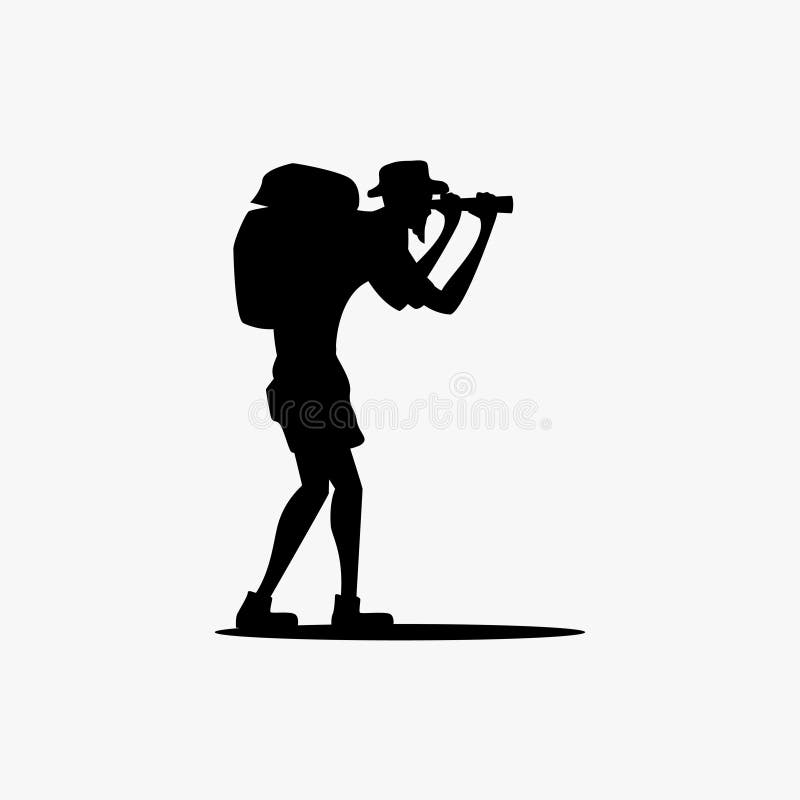 Silhouette of an Old Man Hiker Observing the Journey through Binoculars ...