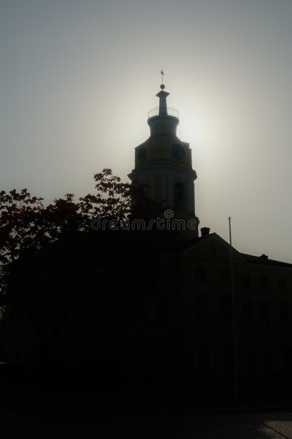 Silhouette of Old Town Hall of Hamina in Backlit, Finland Stock Photo ...