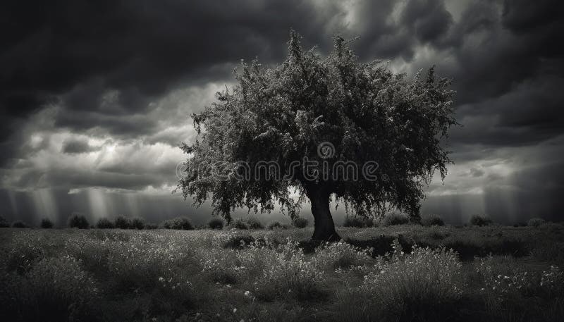 Silhouette of Old Tree in Dramatic Sky Generated by AI Stock ...