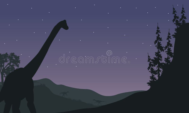 Silhouette of Brachiosaurus Behind the Cliff Stock Vector ...