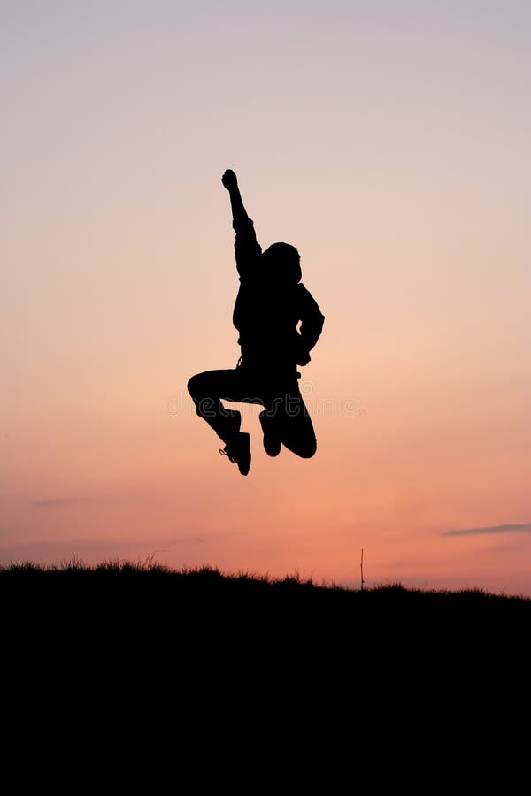 Silhouette of One Man Jumping Stock Photo - Image of orange, dawn: 12582870
