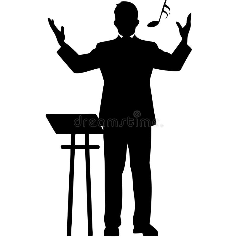 Silhouette of Orchestra Conductor Leading Performance with Musical ...