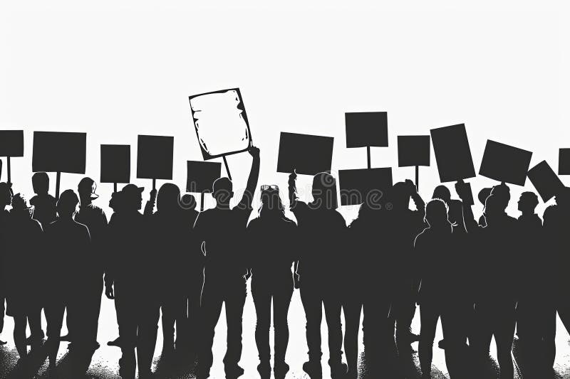 Silhouette Outline of a Crowd with Signs on a Demonstration Stock ...