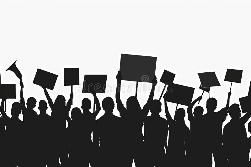 Silhouette Outline of a Crowd with Signs on a Demonstration Stock ...