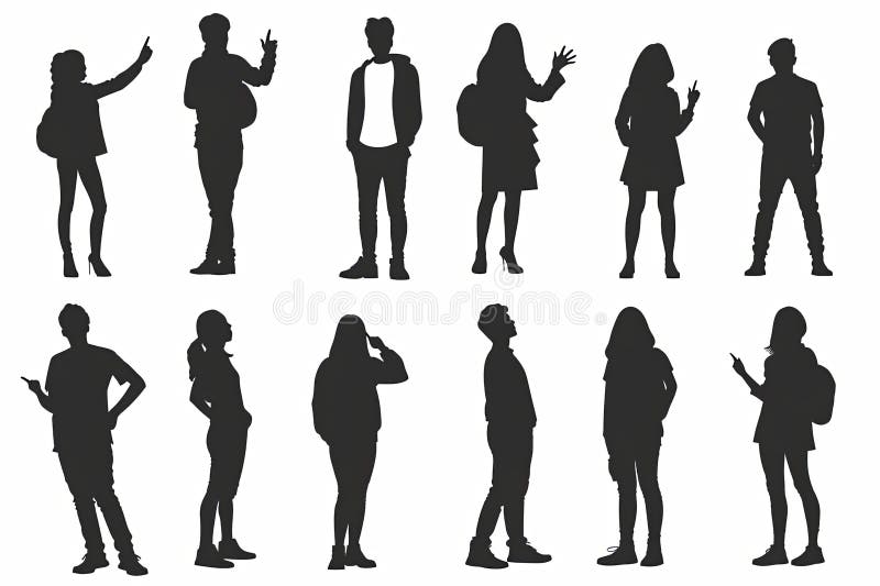 Silhouette Outline of People Standing in a Line Stock Illustration ...