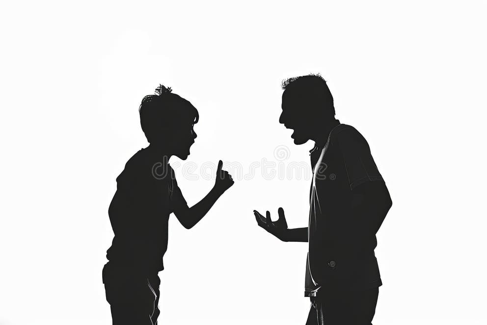Silhouette Outline of a Father and Son Arguing on White Stock ...