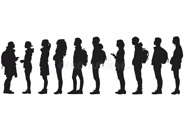 Silhouette Outline of People Standing in a Line Stock Illustration ...