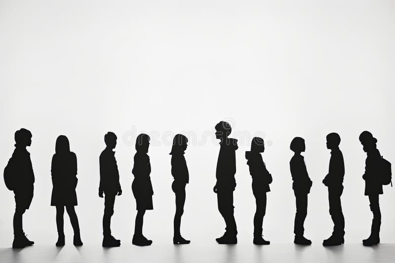 Silhouette Outline of People Standing in a Line Stock Illustration ...