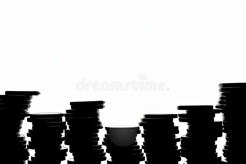 Silhouette Outline of Stacks of Coins on White Stock Illustration ...