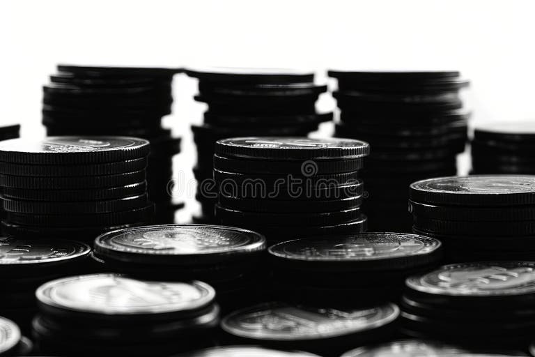 Silhouette Outline of Stacks of Coins on White Stock Illustration ...