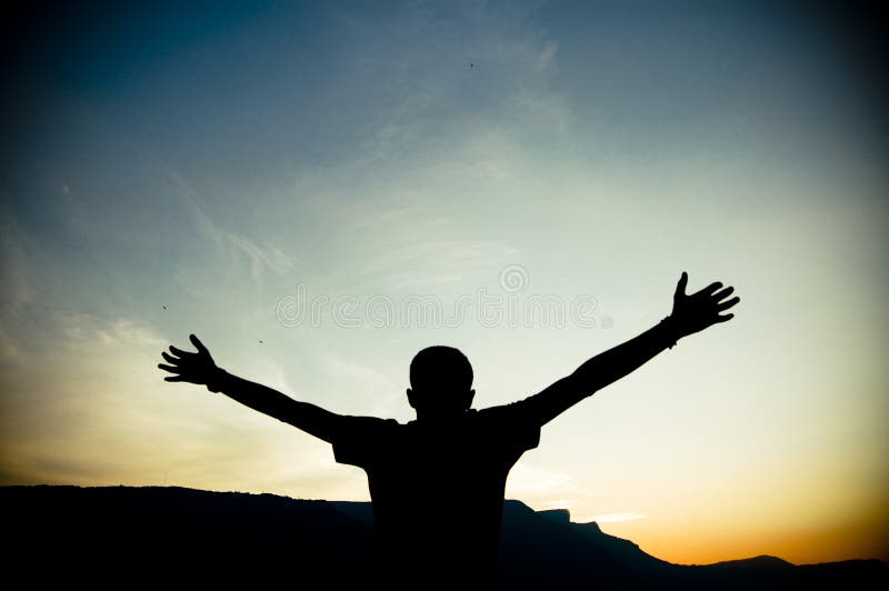 Silhouette of Outstretched Arms Stock Image - Image of open, nighttime ...