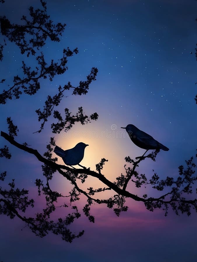 Silhouette of a Pair of Birds Perched on a Tree, Scenery, Nature ...