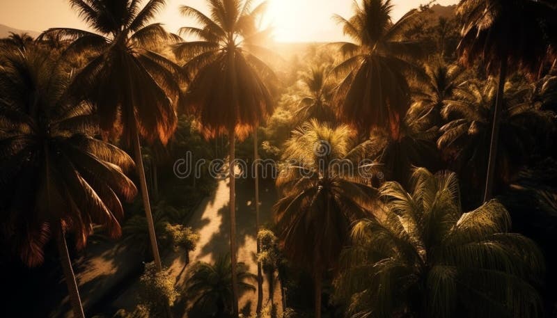 Silhouette of Palm Tree Back Lit at Dusk Generated by AI Stock ...