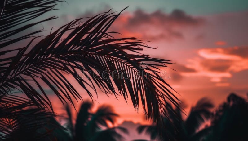 Silhouette of Palm Tree Back Lit by Vibrant Sunset Sky Generated by AI ...