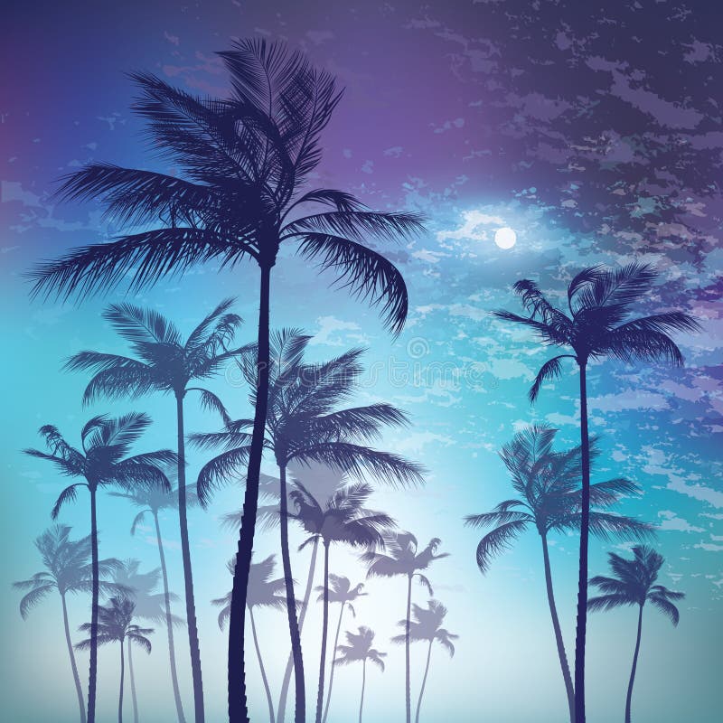 Silhouette of Palm Tree in Moonlight. Vector Illustration Stock Vector ...