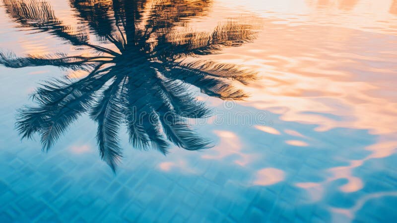 Silhouette of Palm Tree Reflected in a Pool of Water Stock Illustration ...