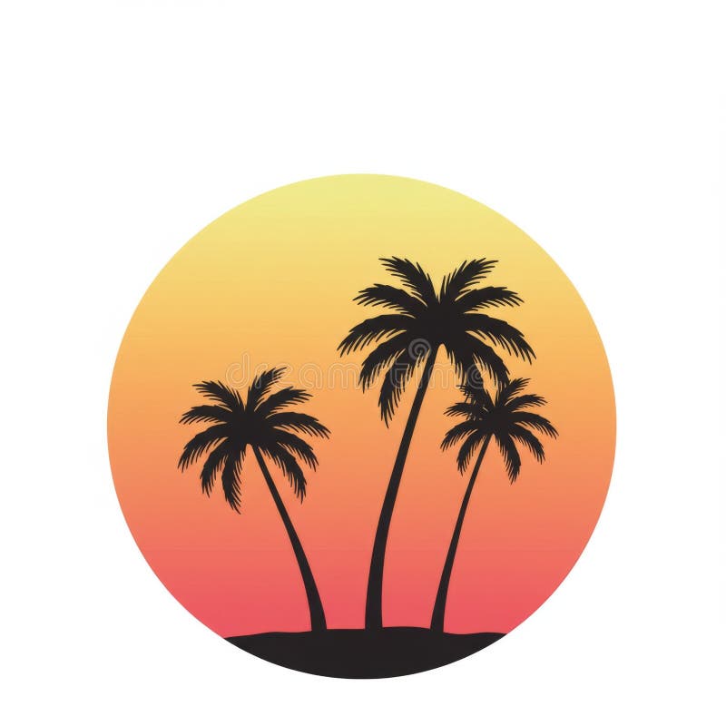 Silhouette Palm Trees at Sunset in a Circular Gradient Stock Illustration - Illustration of pink ...