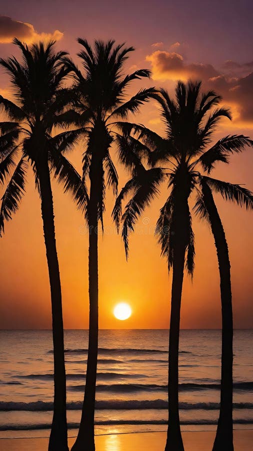 Silhouette of Palm Trees at Sunset in the Tropics. Stock Illustration ...