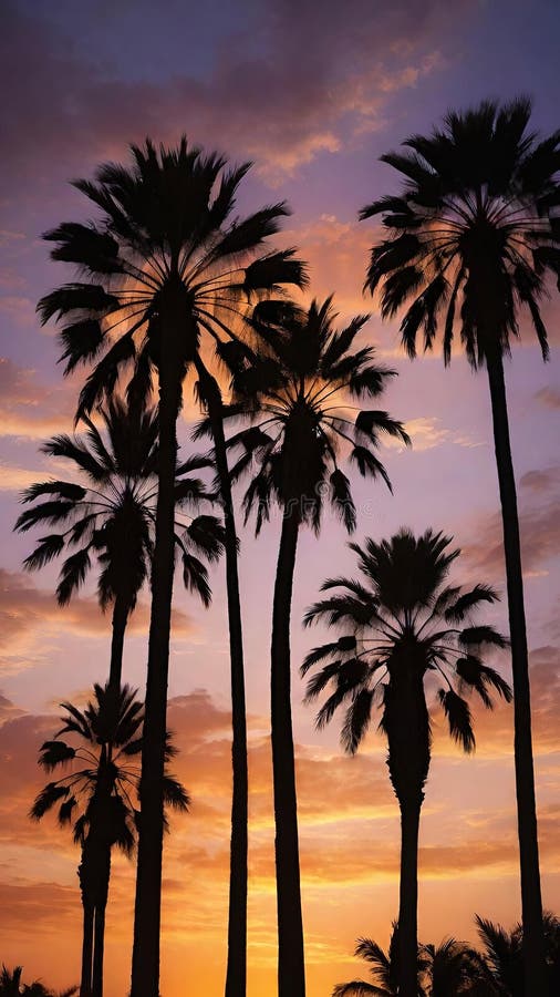 Silhouette of Palm Trees at Sunset in the Tropics. Stock Illustration ...