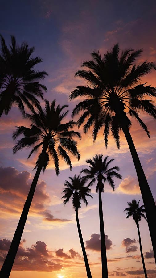 Silhouette of Palm Trees at Sunset in the Tropics. Stock Illustration ...