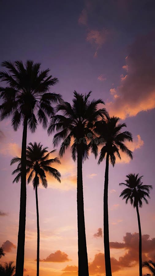 Silhouette of Palm Trees at Sunset in the Tropics. Stock Illustration ...