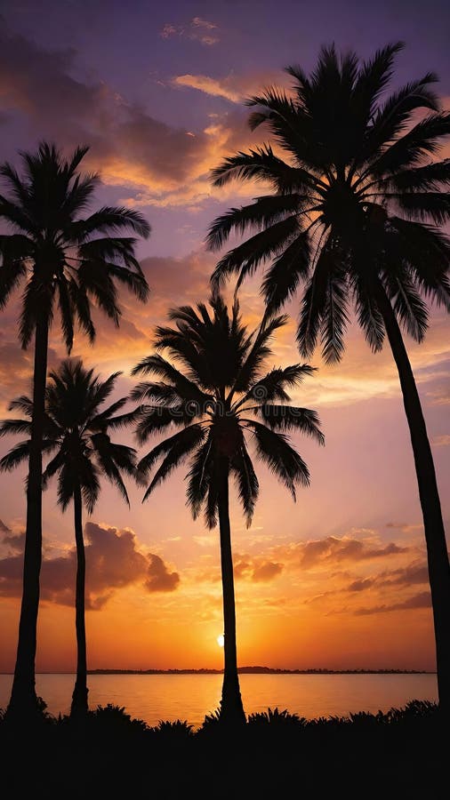 Silhouette of Palm Trees at Sunset in the Tropics. Stock Illustration ...