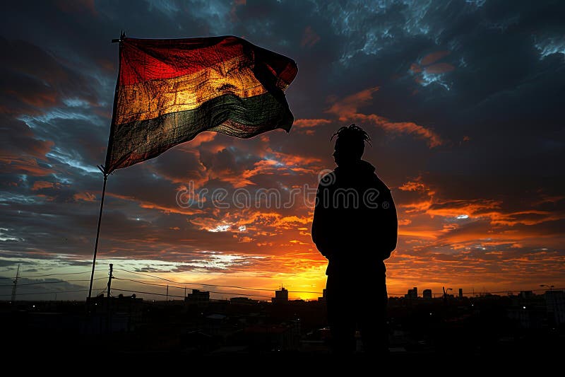 Silhouette and Pan African Flag Sunset Stock Illustration ...
