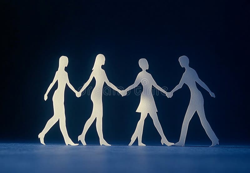 Silhouette Paper Figures Walking Together Teamwork High Quality Image ...