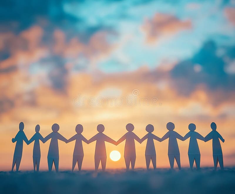 Silhouette Paper People Holding Hands at Sunset, High Quality Image ...