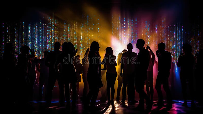 Silhouette of a Party Crowd on a Disco Lights Background. AI Generative ...
