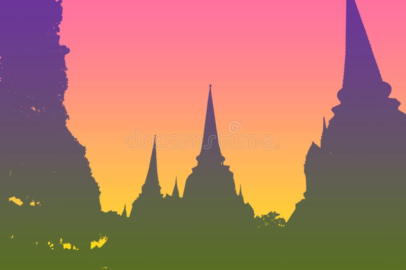 Silhouette Pattern of Ancient Temples Stock Illustration - Illustration ...