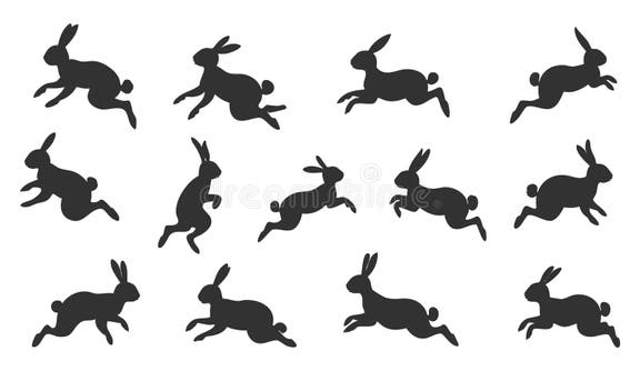 Silhouette Patterns of Hopping and Running Rabbits in Motion Stock ...