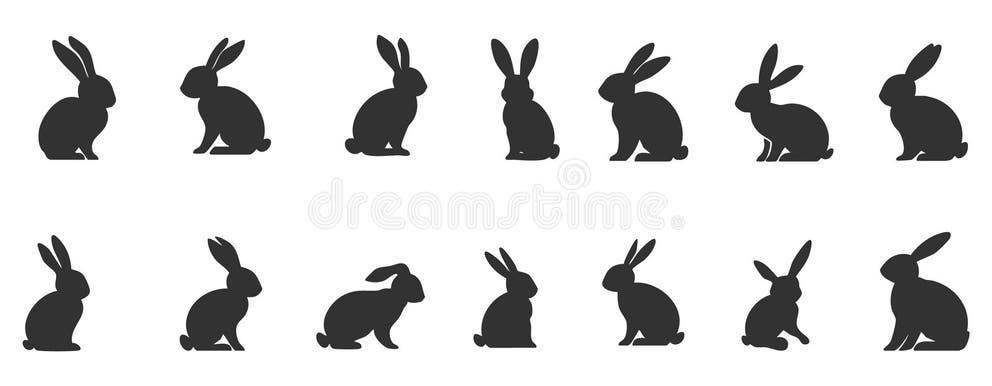 Silhouette Patterns of Rabbits in Various Poses and Angles Stock ...