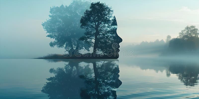 Silhouette of a Peaceful Mind Blending with Serene Natural Scenery ...