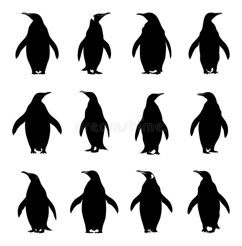 Simple Black and White Penguin Silhouettes for Design Stock ...