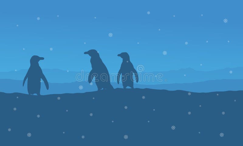Silhouette of Penguin at Night Landscape Stock Vector - Illustration of ...