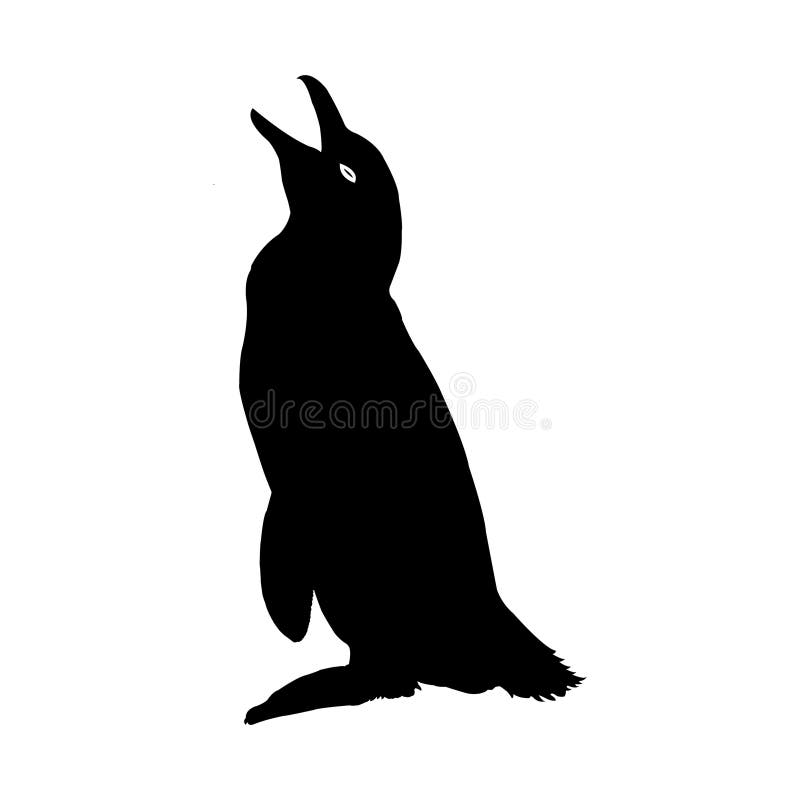 Silhouette of a Penguin in Profile, Calling Out. Penguin Drawing ...